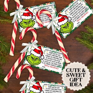 Candy Cane Grinch Inspired Christmas Gift Tags | Printable PDF - Etsy