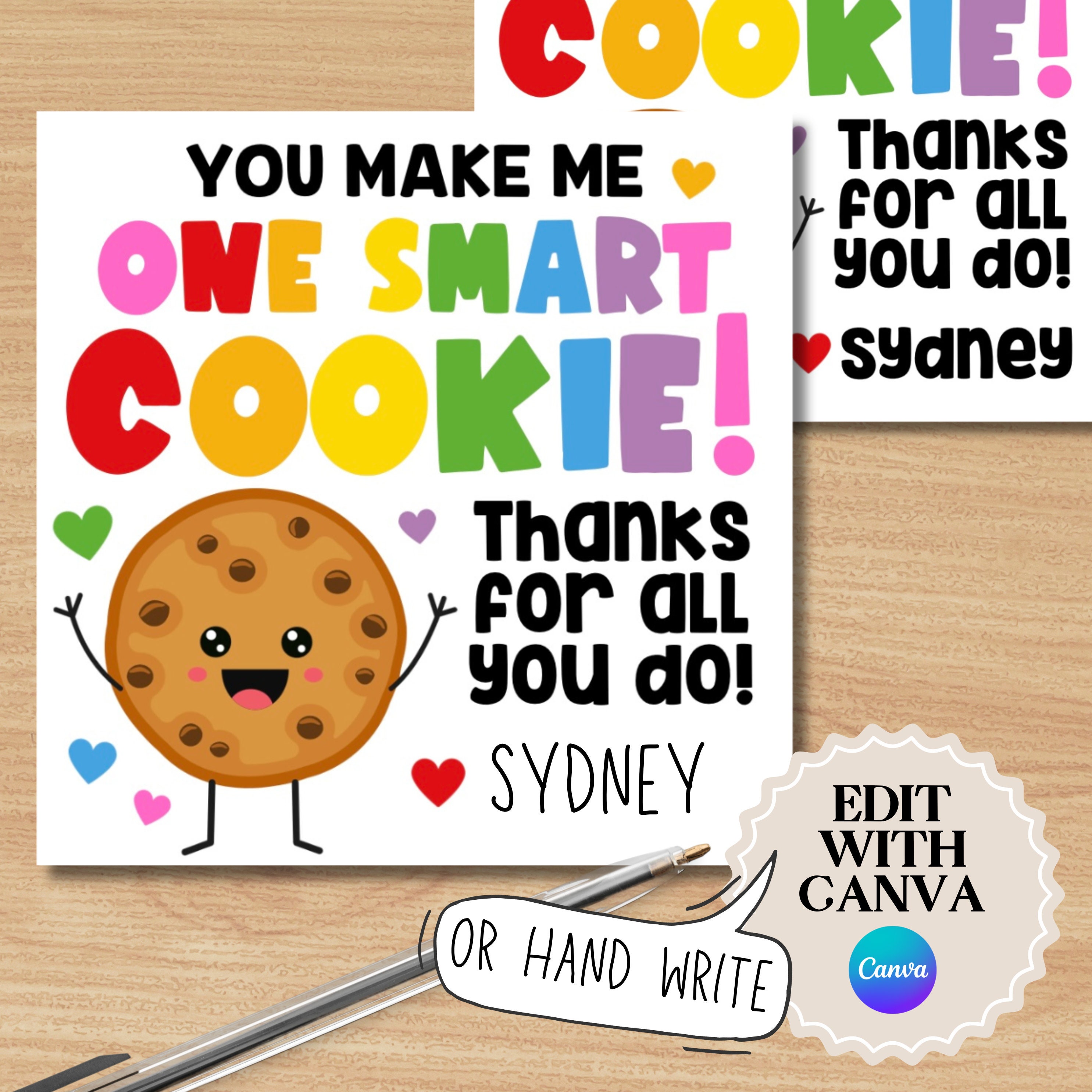 Editable Teacher Appreciation Week Cookie Gift Treat Tags Printable PDF ...