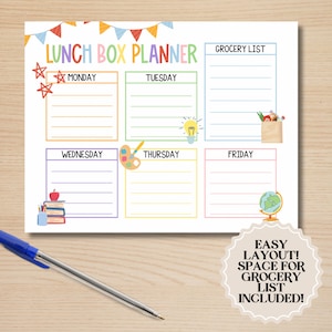 Weekly Lunch Box Planner | Printable PDF - Etsy