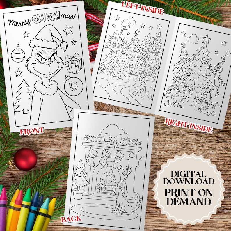 DIY Grinch Inspired Christmas Coloring Book, Class Favors, Christmas ...