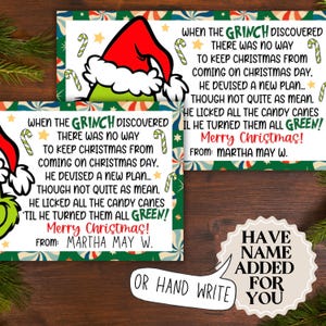 Candy Cane Grinch Inspired Christmas Gift Tags | Printable PDF - Etsy