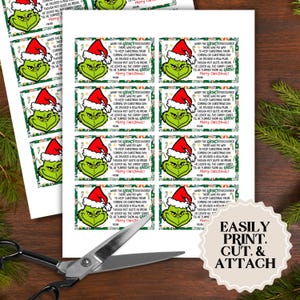 Candy Cane Grinch Inspired Christmas Gift Tags | Printable PDF - Etsy