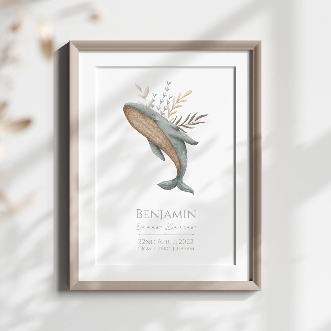 Customisable Birth Print, Boho Whale Birth Print, Ocean Theme Nursery ...