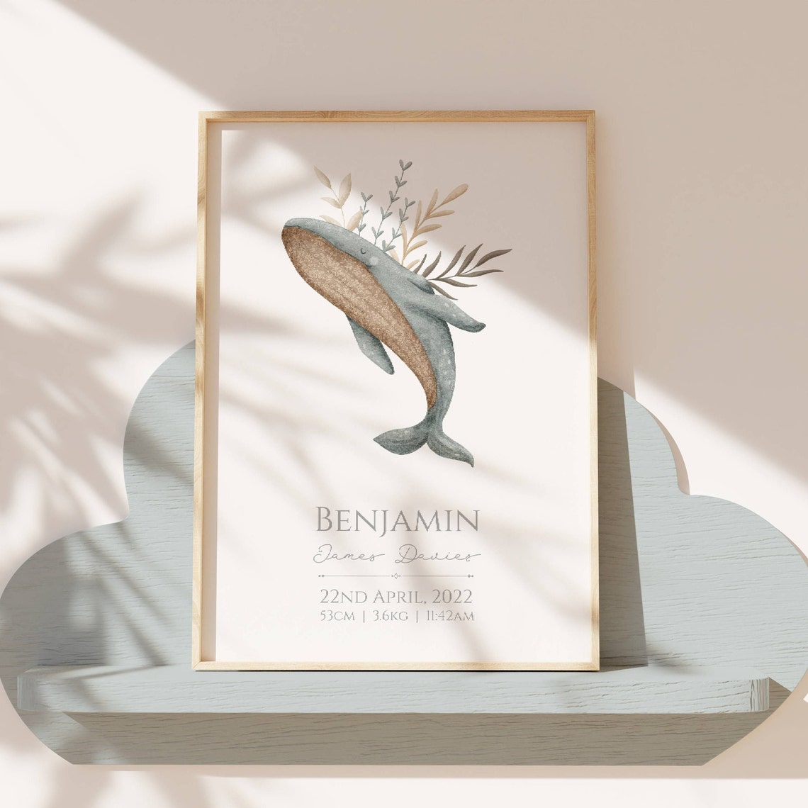Customisable Birth Print, Boho Whale Birth Print, Ocean Theme Nursery ...