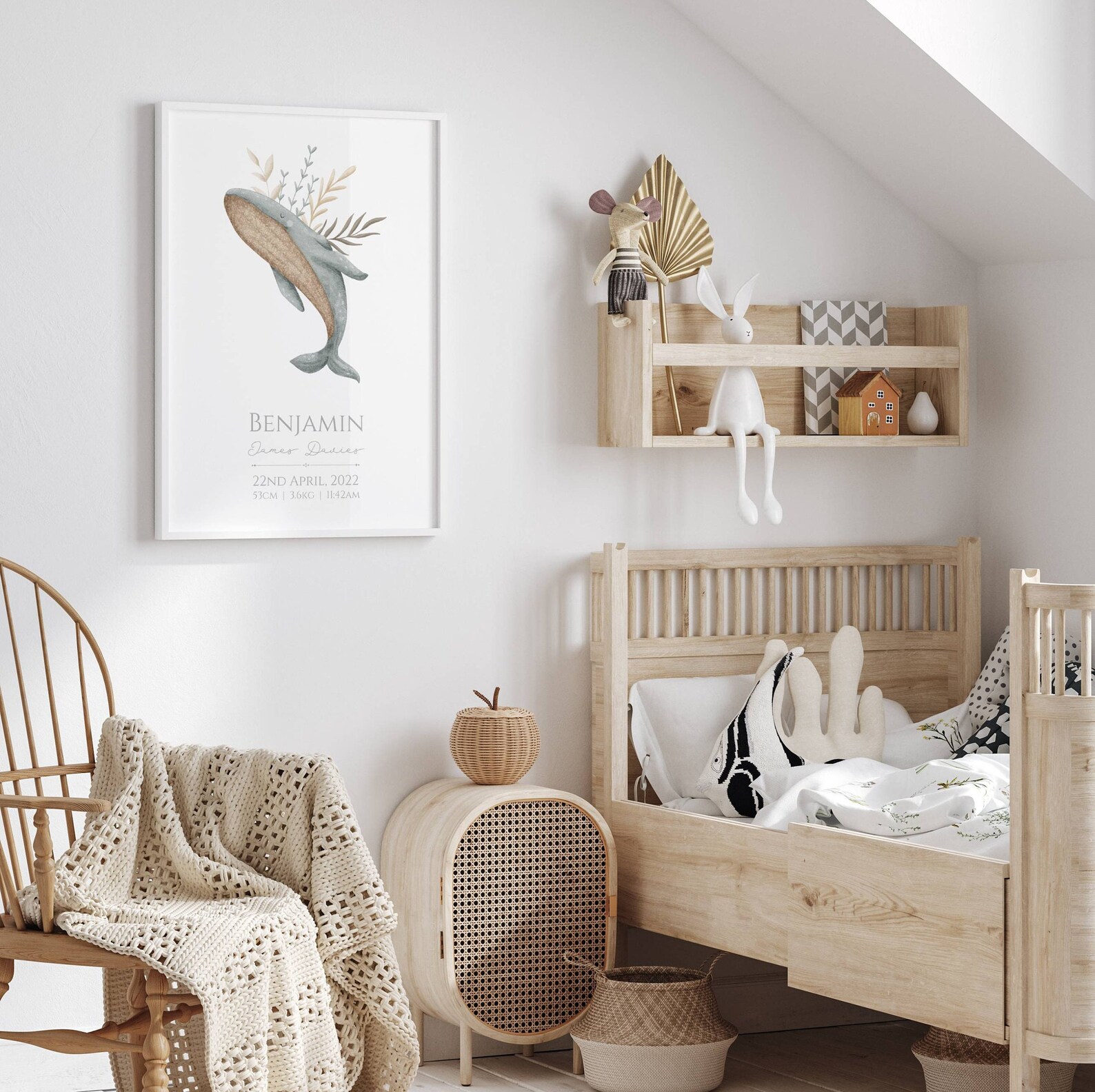 Customisable Birth Print, Boho Whale Birth Print, Ocean Theme Nursery ...