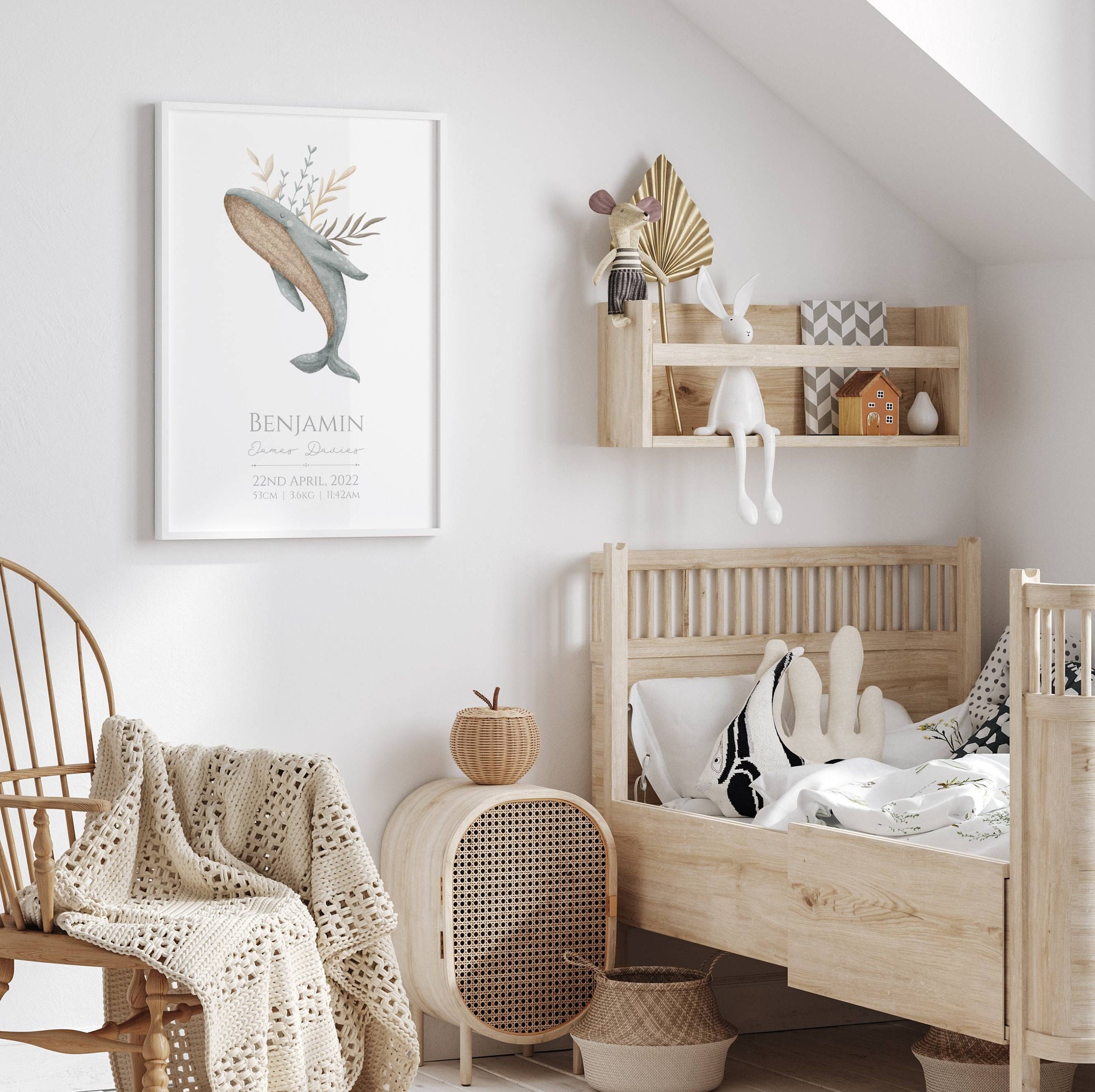 Customisable Birth Print, Boho Whale Birth Print, Ocean Theme Nursery ...