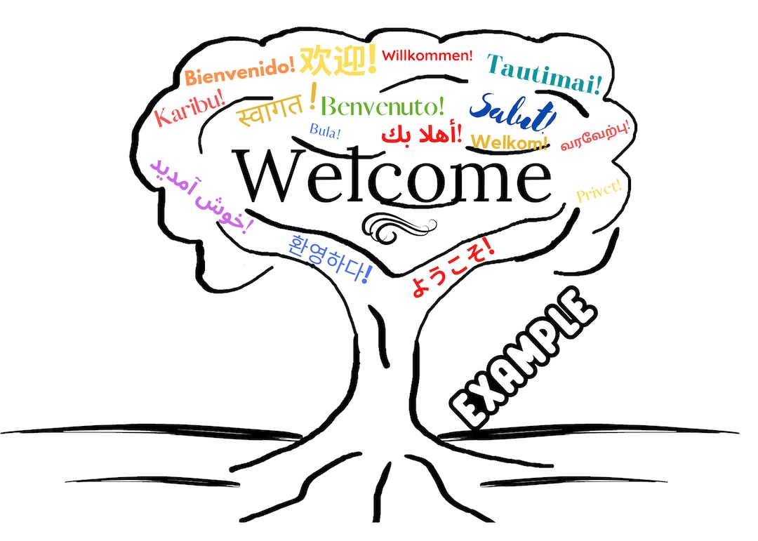 Black Tree/colourful Words - Welcome Tree Sign - 17 Languages - Etsy