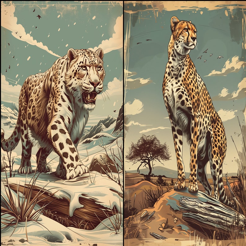 8 PCS Vintage Big Cats Poster Pack, Printable up to A1 Size, Perfect ...