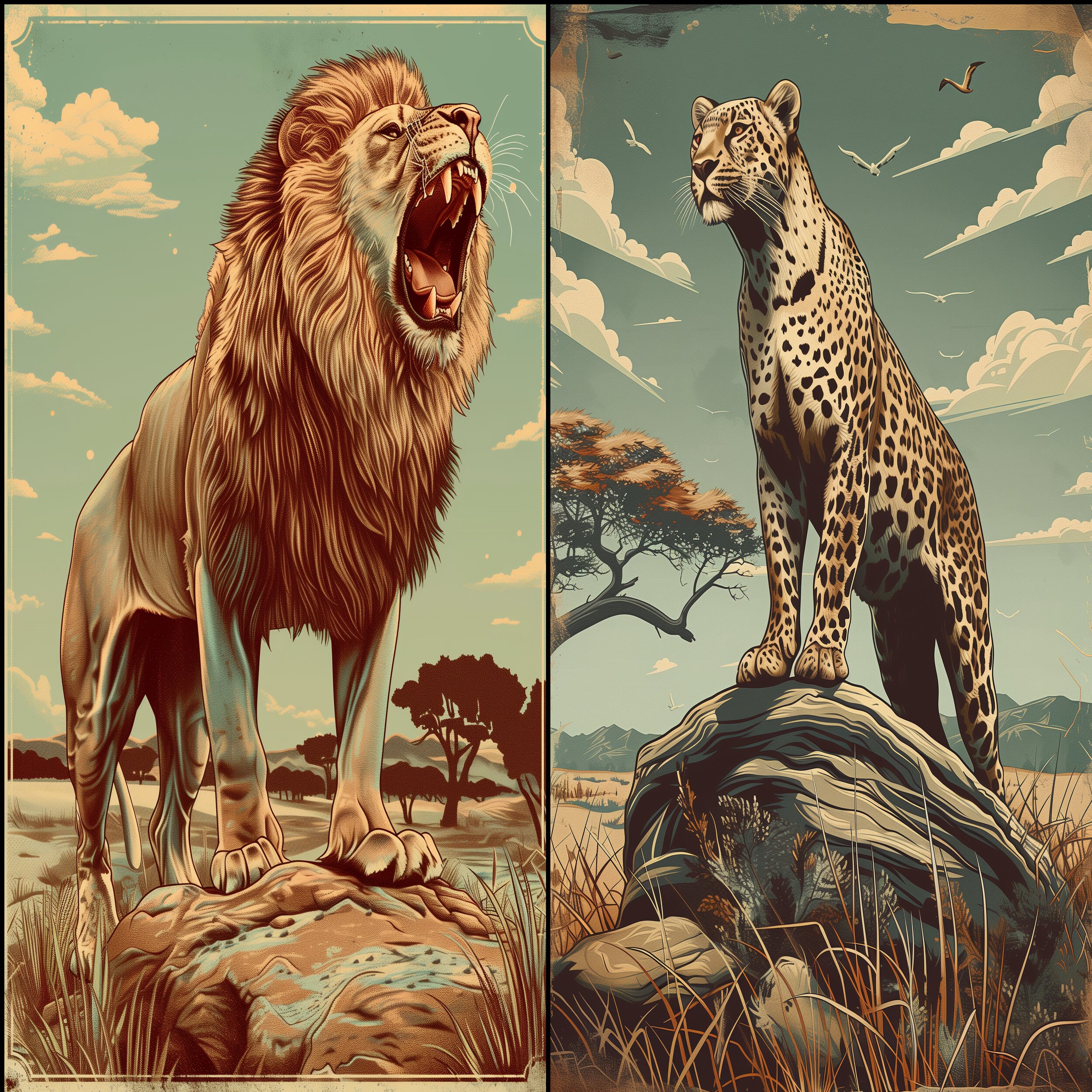 8 PCS Vintage Big Cats Poster Pack, Printable up to A1 Size, Perfect ...