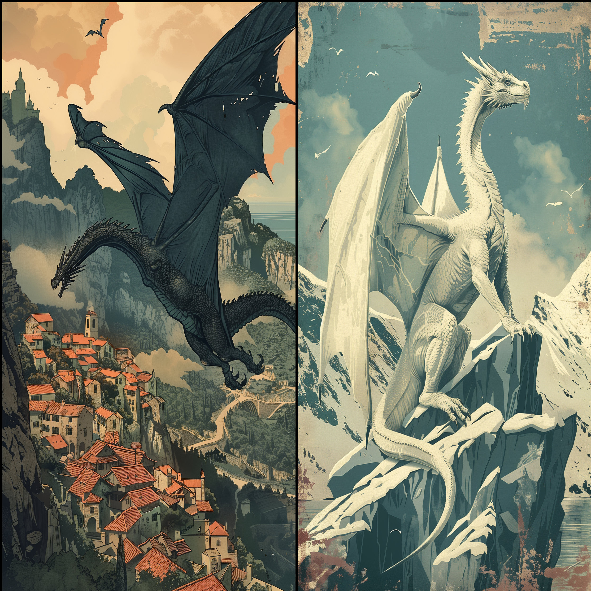8 PCS Vintage Dragons Poster Pack, Printable up to A1 Size, Perfect to ...