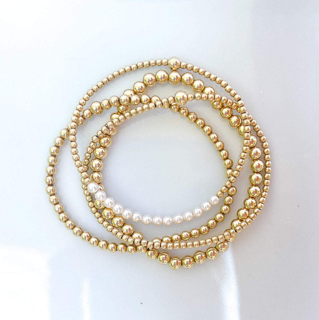 14k Gold Filled Beaded Stack • Dainty Stackable Bracelets ...
