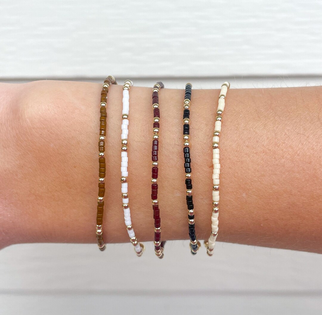 Neutral Colors Beaded Bracelet 14k Gold Filled Dainty Stackable ...