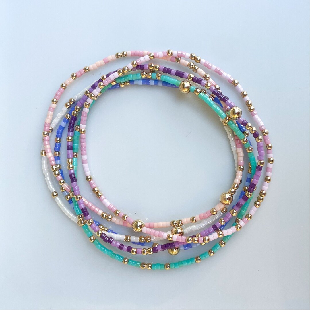 Colorful Beaded Bracelet 14k Gold Filled Dainty Stackable Bracelets ...