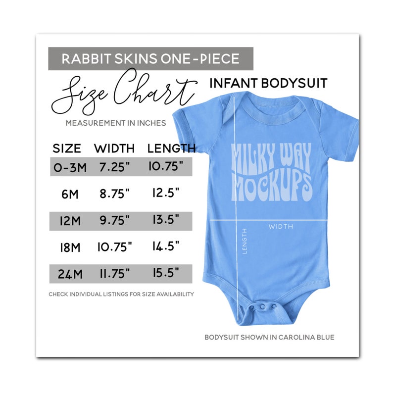 Rabbit Skins 4400 Sizing Chart, Infant Bodysuit Mockup, Sizing Charts ...