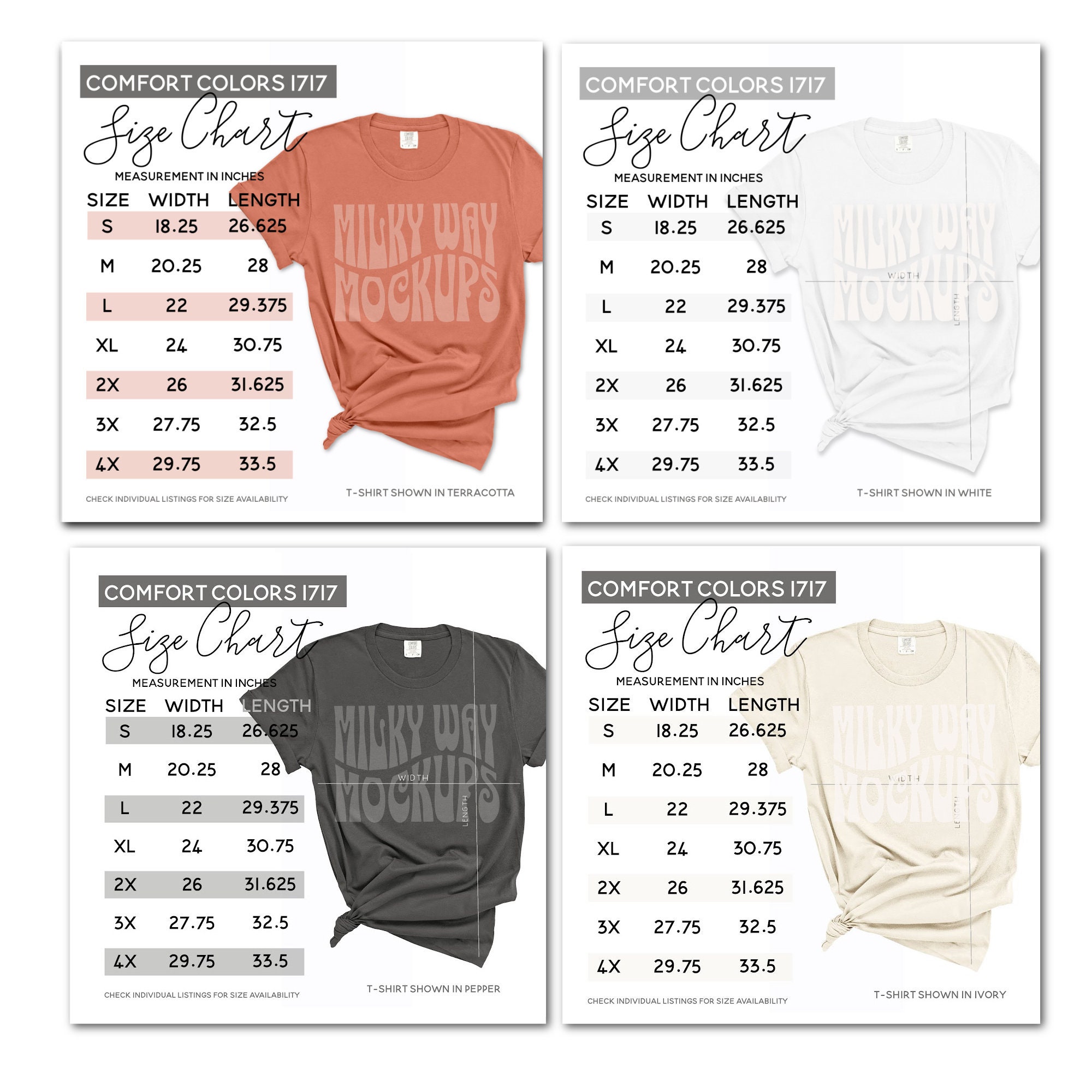 Comfort Colors Size Chart, Tshirt Sizing Chart, Comfort Colors 1717, T ...