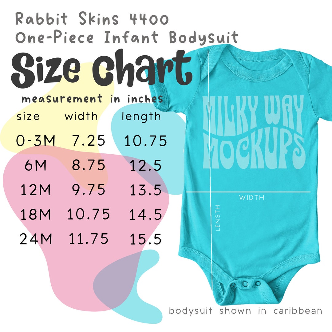 Rabbit Skins 4400 Sizing Chart, Infant Bodysuit Mockup, Sizing Charts ...