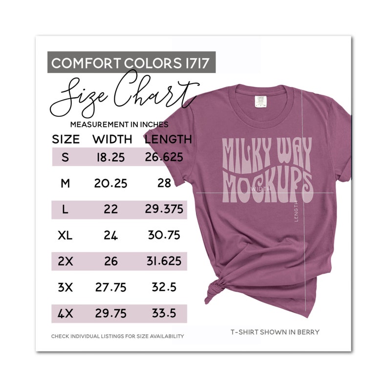 Comfort Colors Sizing Chart Bundle, Listing Photos, 1717 Size Charts ...