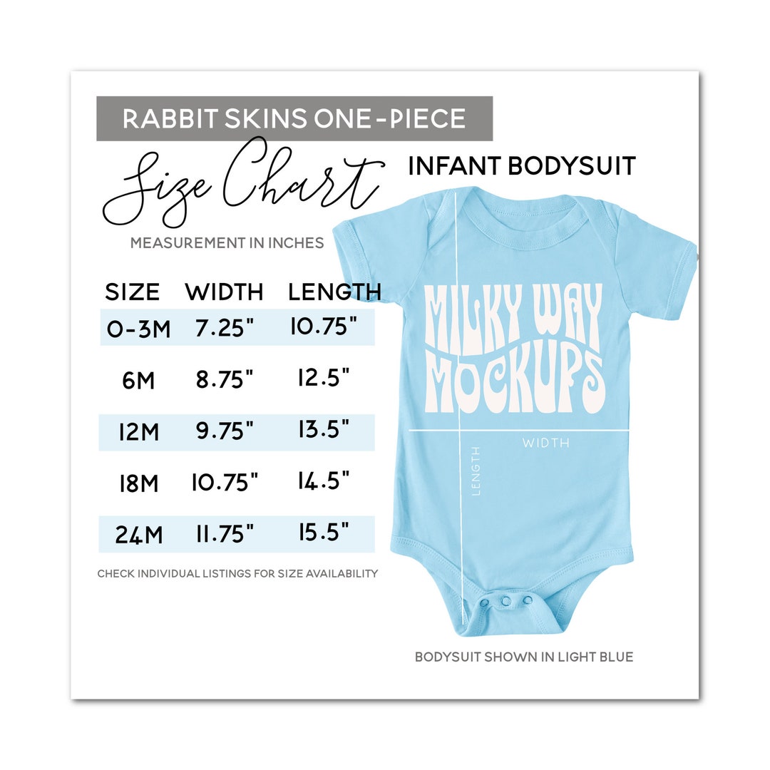 Rabbit Skins 4400 Sizing Chart, Infant Bodysuit Mockup, Sizing Charts ...