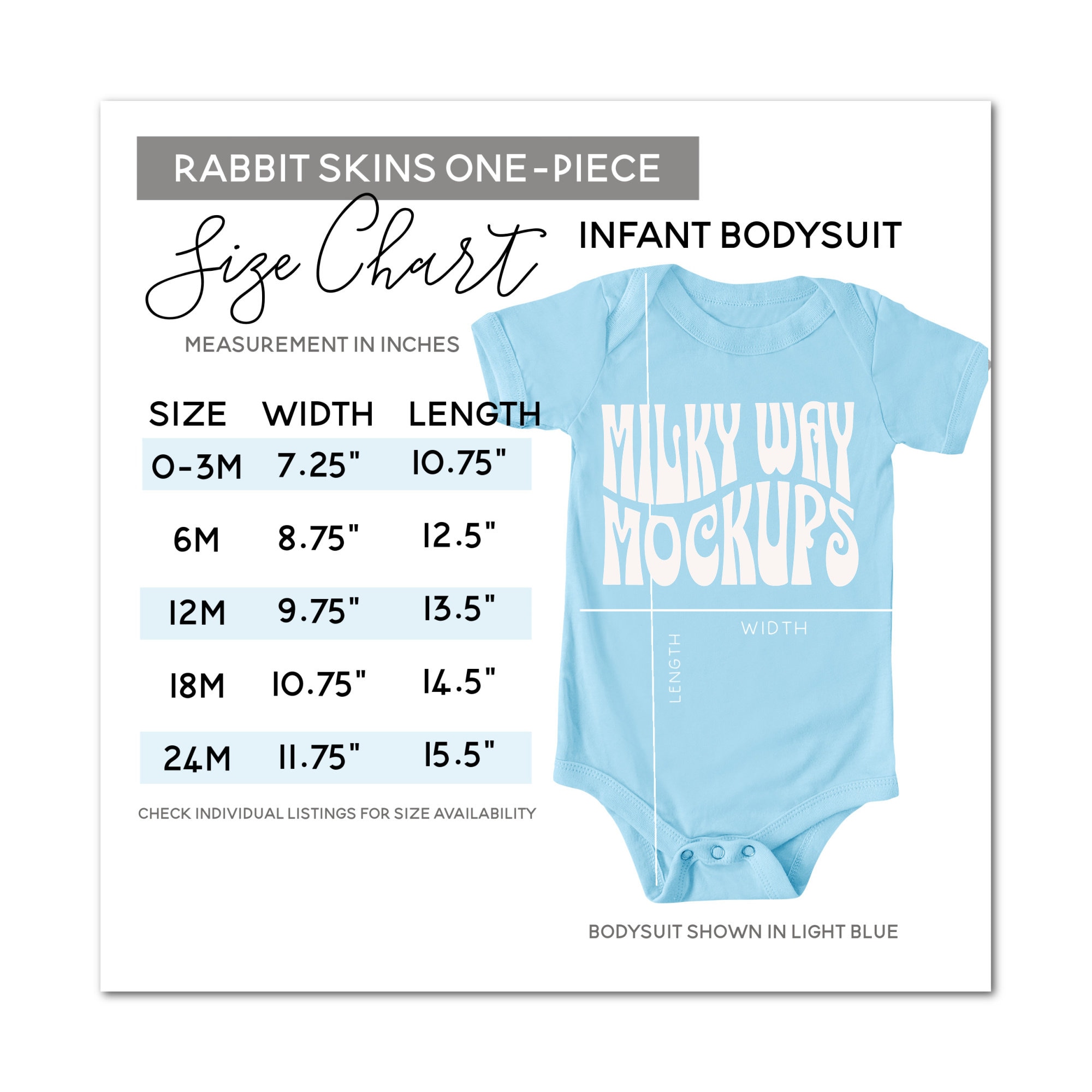Rabbit Skins 4400 Sizing Chart, Infant Bodysuit Mockup, Sizing Charts ...