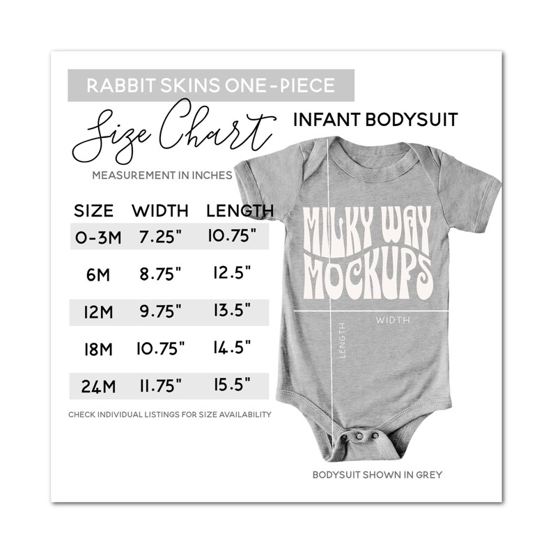 Rabbit Skins 4400 Sizing Chart Infant Bodysuit Mockup Sizing - Etsy