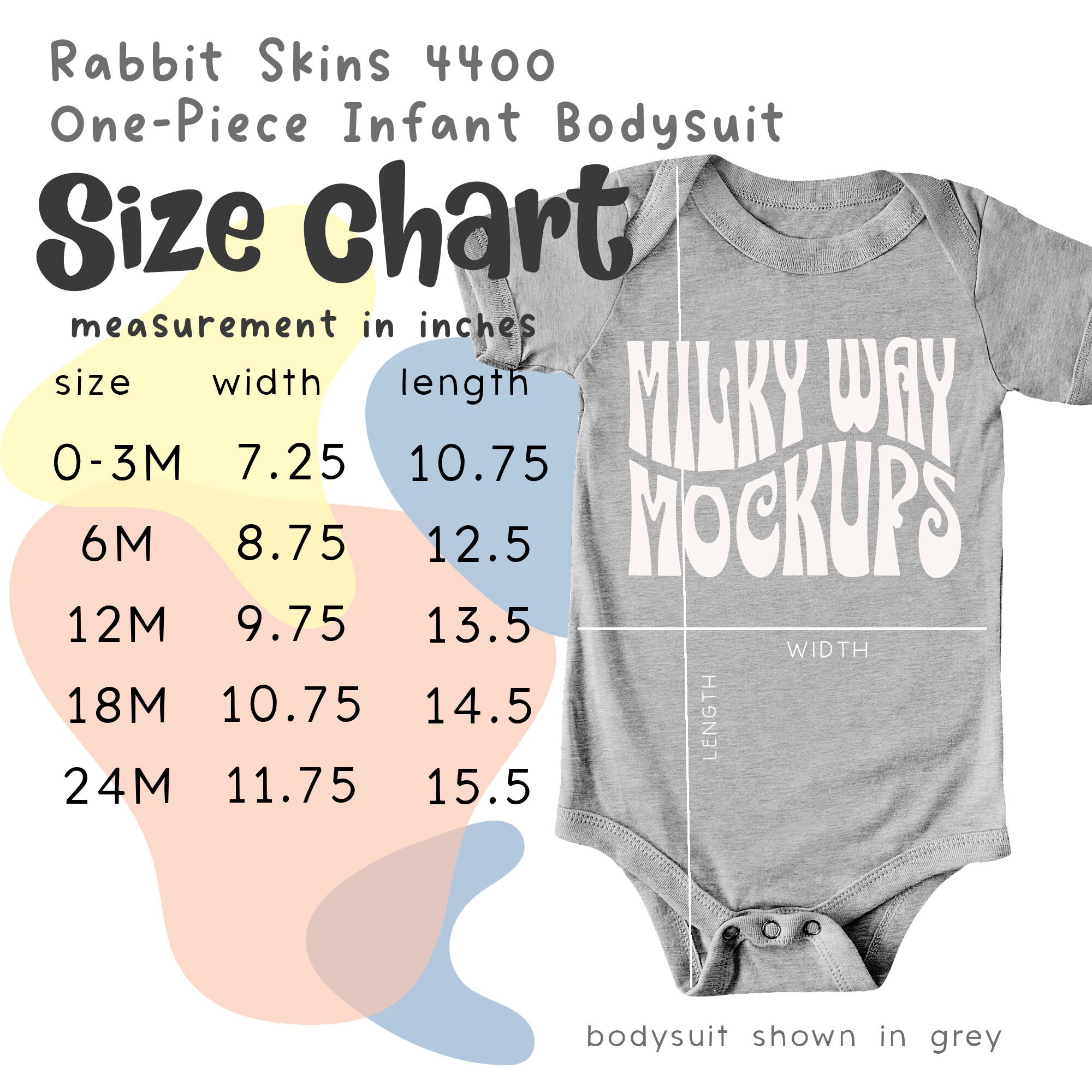 Rabbit Skins 4400 Sizing Chart, Infant Bodysuit Mockup, Sizing Charts ...
