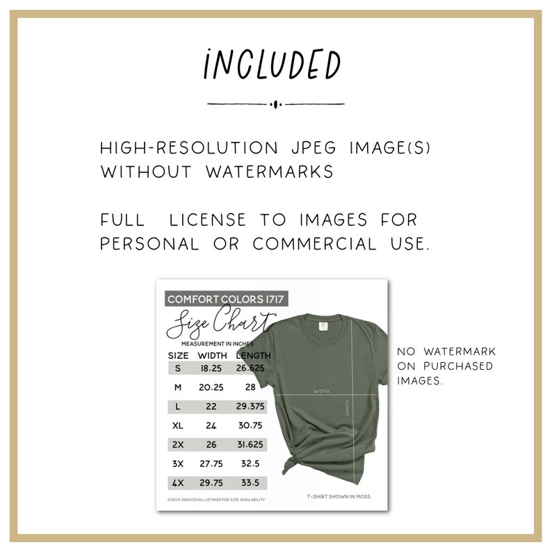 Comfort Colors Sizing Chart Bundle, Listing Photos, 1717 Size Charts ...