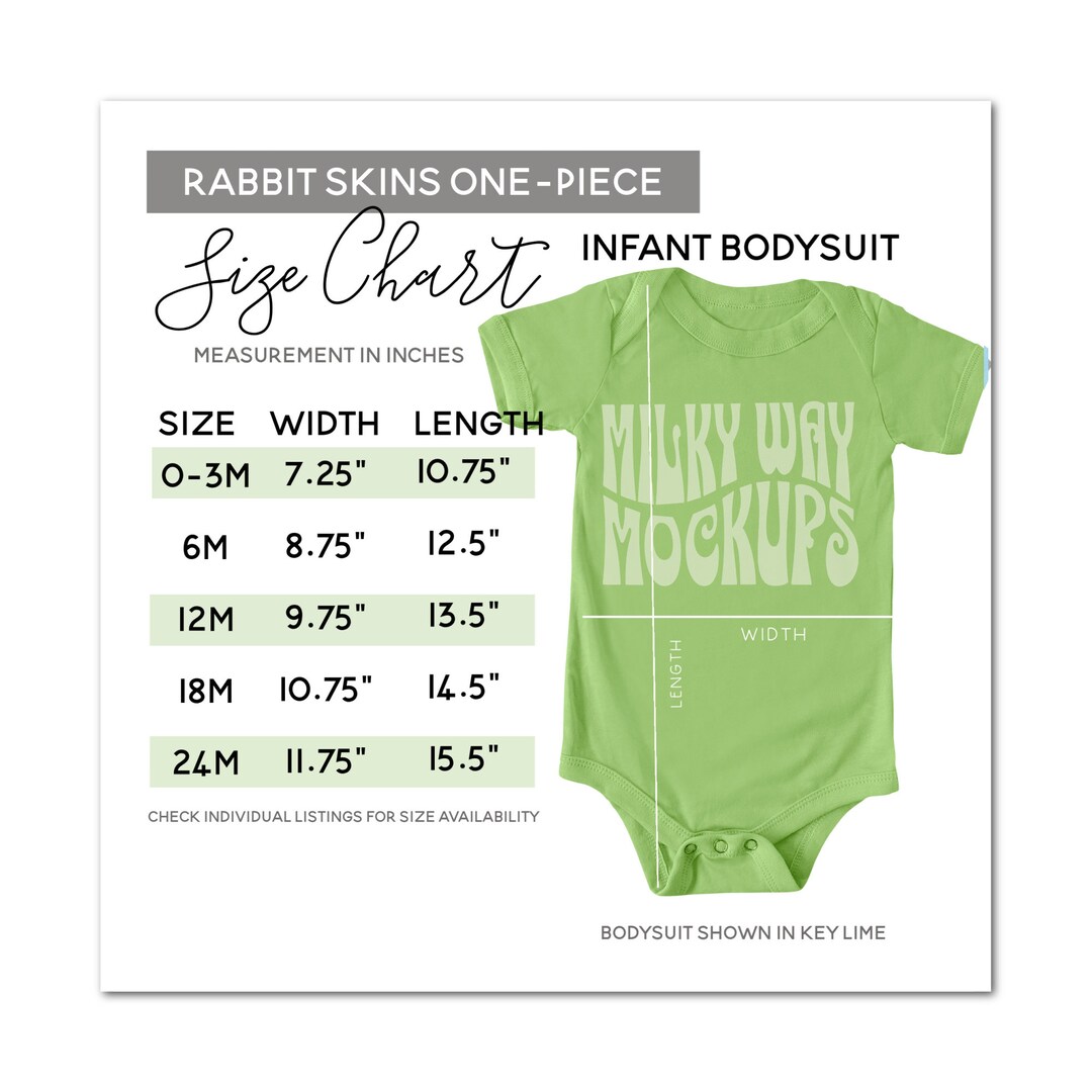 Rabbit Skins 4400 Sizing Chart, Infant Bodysuit Mockup, Sizing Charts ...