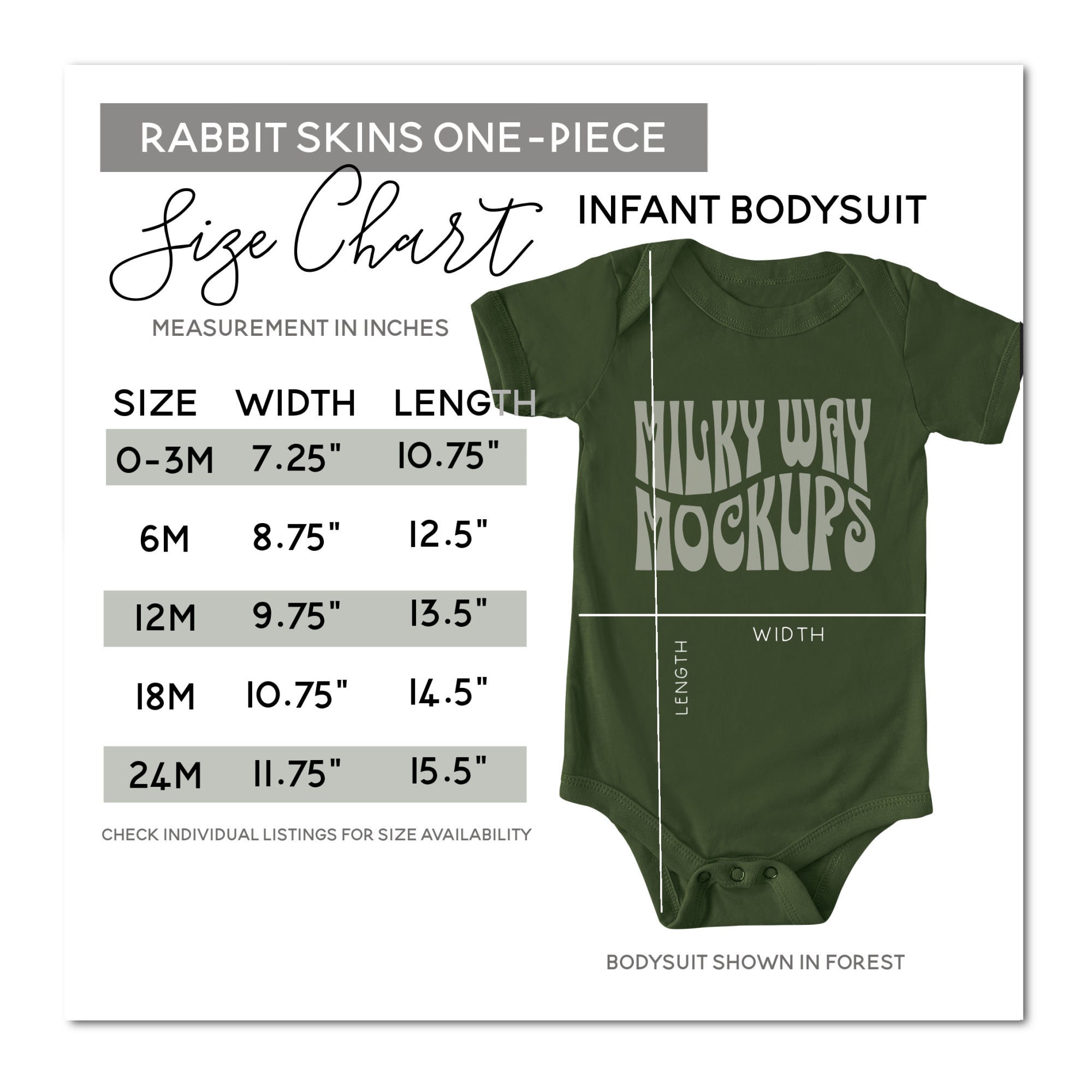 Rabbit Skins 4400 Sizing Chart, Infant Bodysuit Mockup, Sizing Charts ...