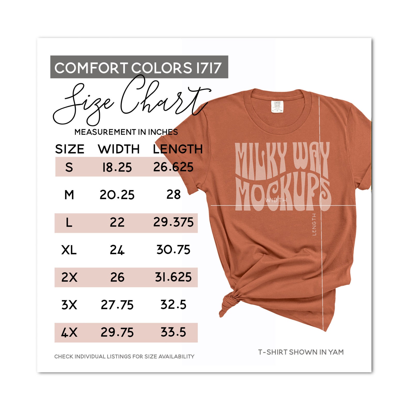 Comfort Colors Sizing Chart Bundle, Listing Photos, 1717 Size Charts ...