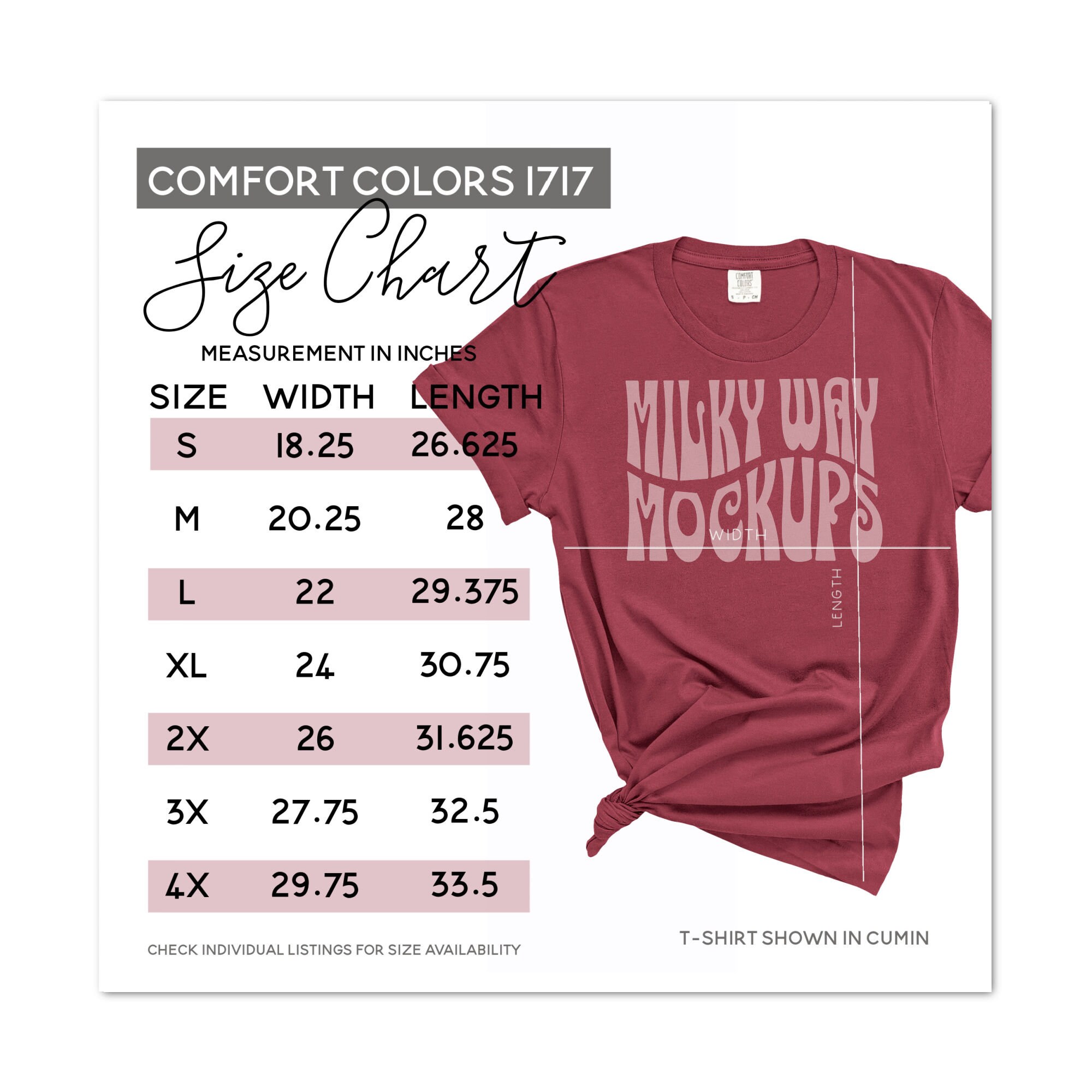 Comfort Colors Sizing Chart Bundle, Listing Photos, 1717 Size Charts ...