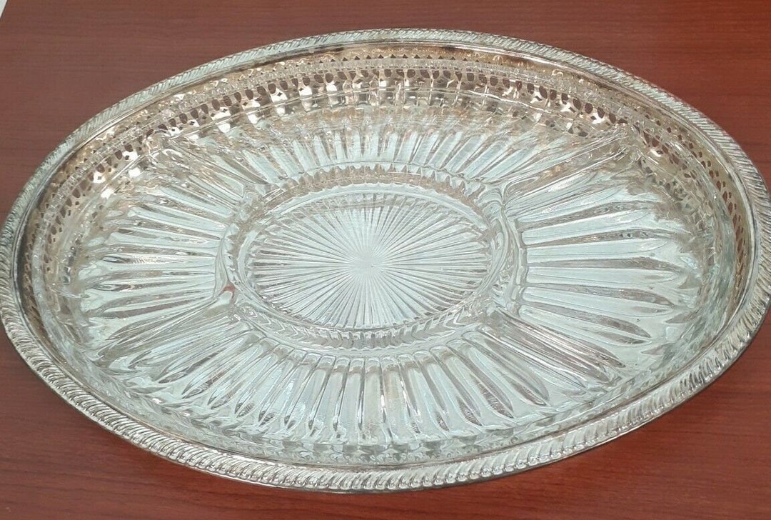 Godinger Silver Plate Relish Tray With Crystal Insert 15X10 - Etsy
