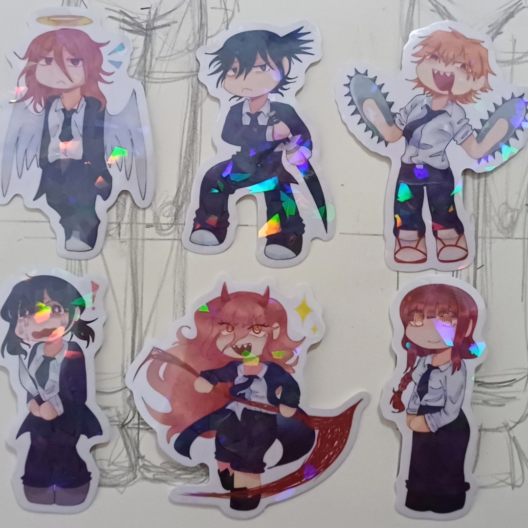 CSM Chibis// Vinyl Holographic Sticker// Denji, Power, Makima, Kobeni ...