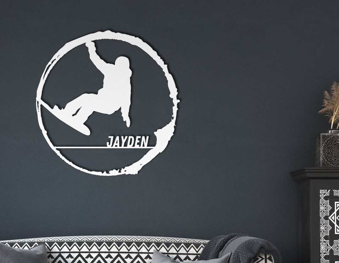 Snowboarding Metal Art Sign for Snowboarder Gift Custom Name Monogram ...
