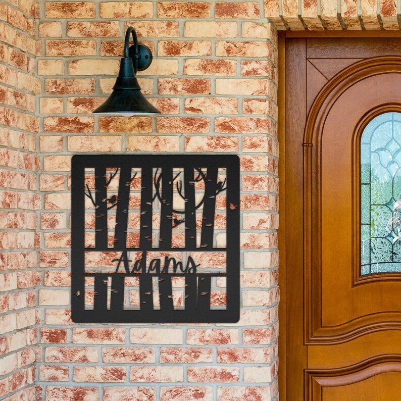 Aspen Birch Forest Front Door Name Sign Welcome Sign Surname Monogram ...