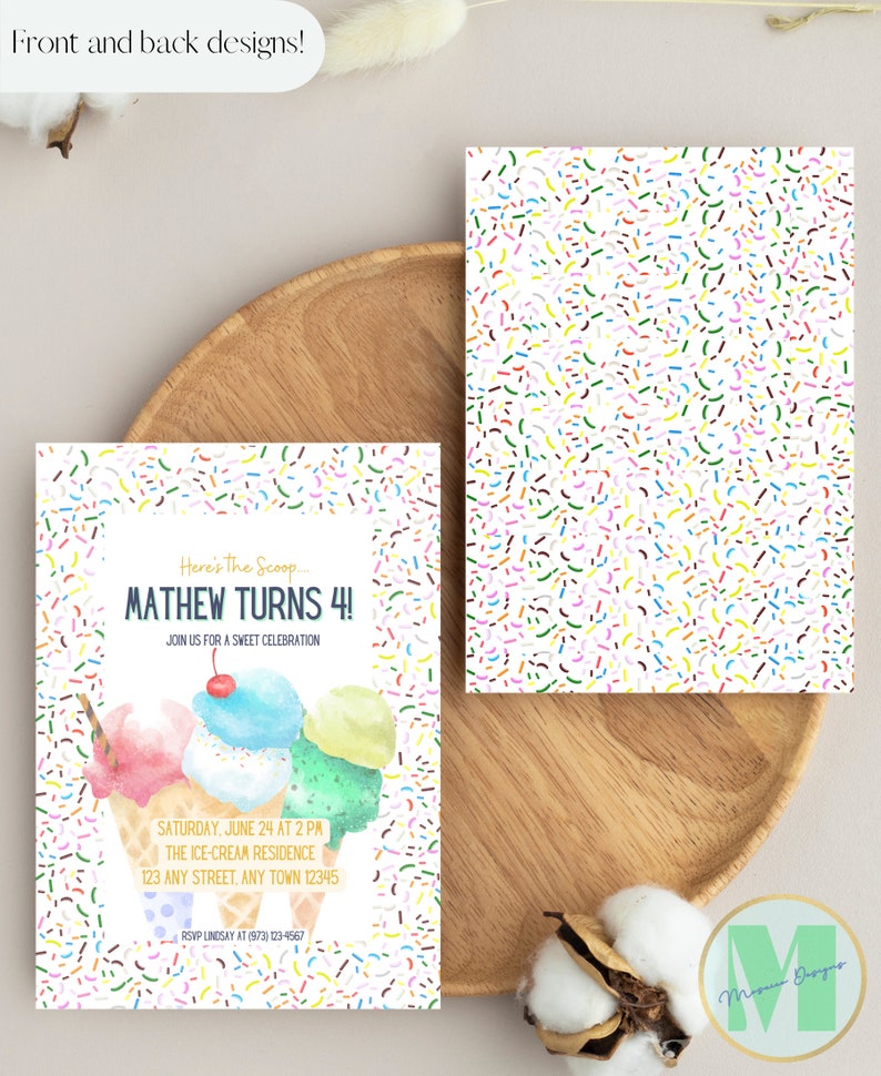 Ice Cream Invitation Ice Cream Birthday Invitation Ice-cream Party ...