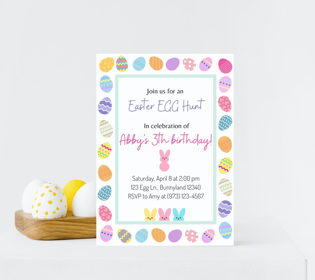 Easter Birthday Invitation, Egg Hunt Party, Girl and Boy, Digital ...