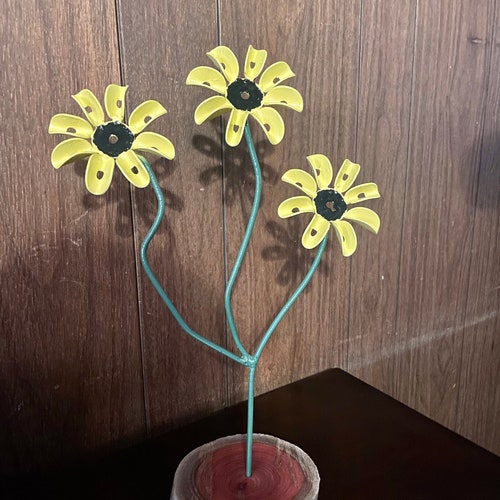 Metal Vase With Three Nuts and Bolts Style Welded Flowers - Etsy