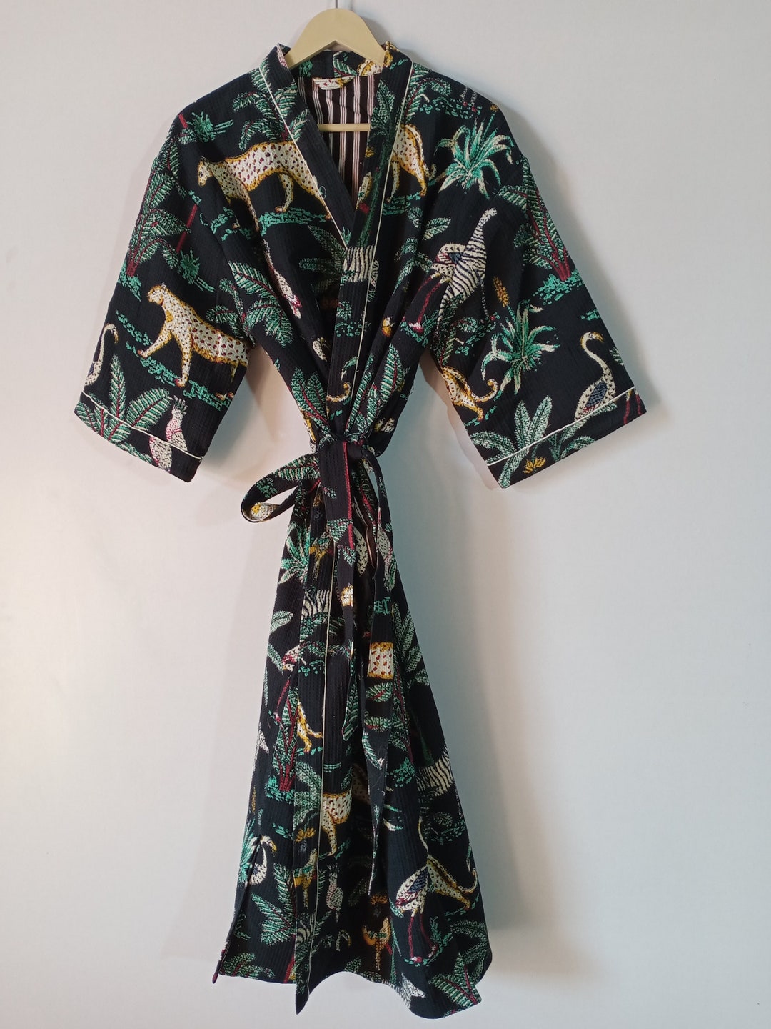 Waffle Linen Robe Tiger Kimono Robe Linen Spa Robe Sauna Robe Bath Robe ...