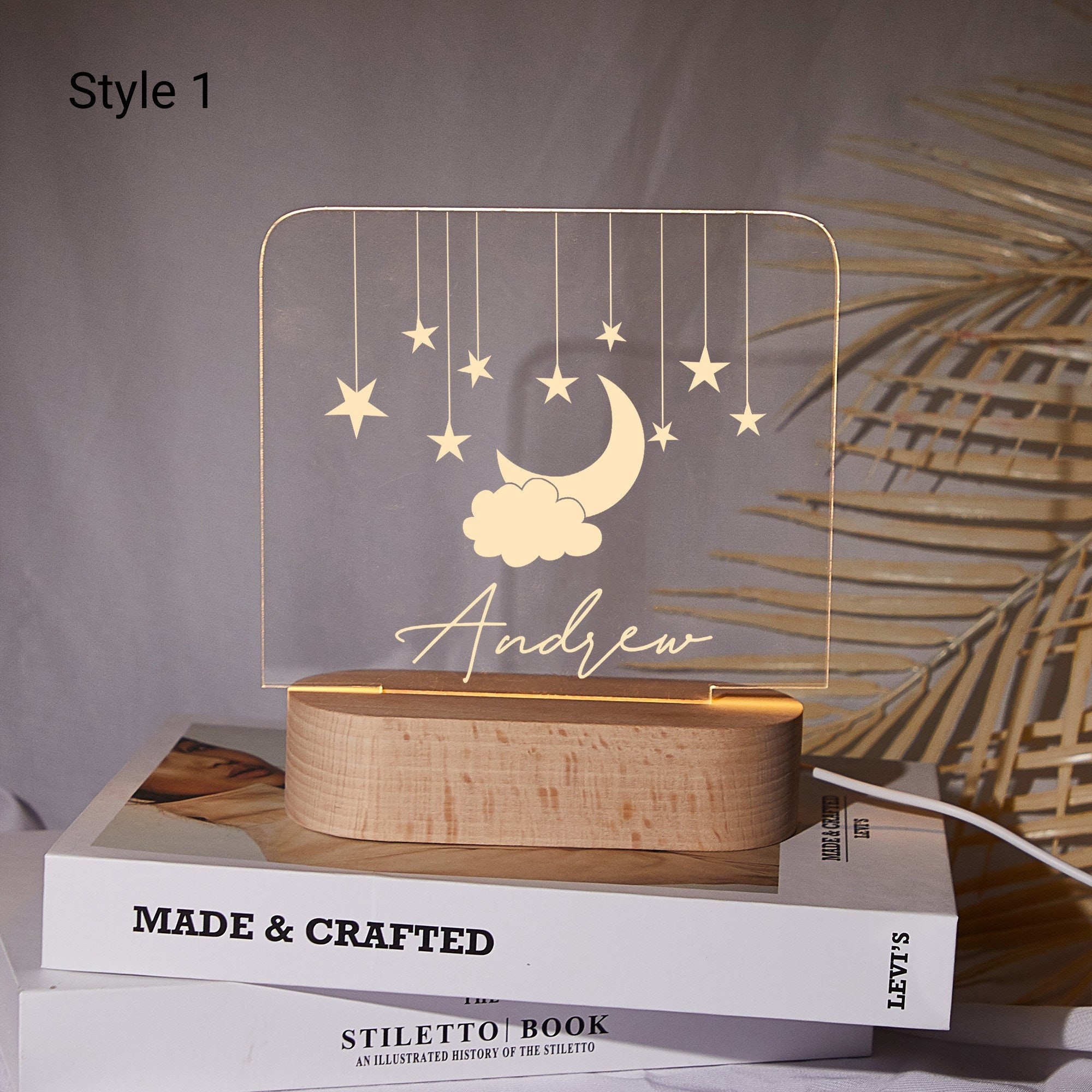 Custom Moon and Star Nightlight Personalized Clouds Night - Etsy UK
