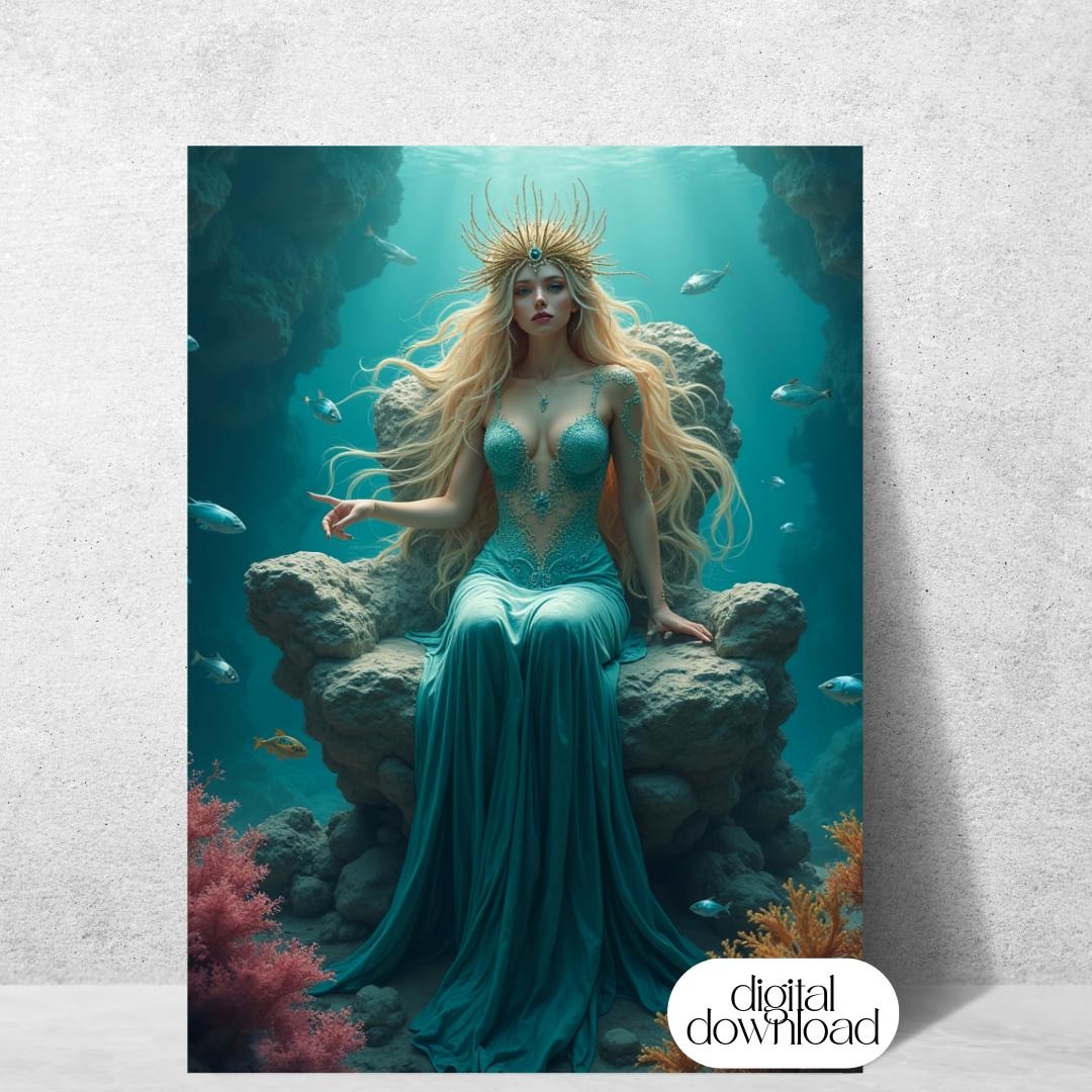 Mermaid Queen Digital Art - Underwater Fantasy Woman Print - Ocean ...