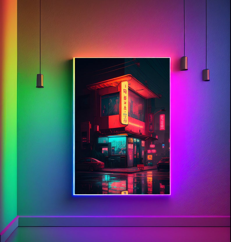 Cyberpunk Neon City Corner Store Poster Cyberpunk City Wall Art Home ...