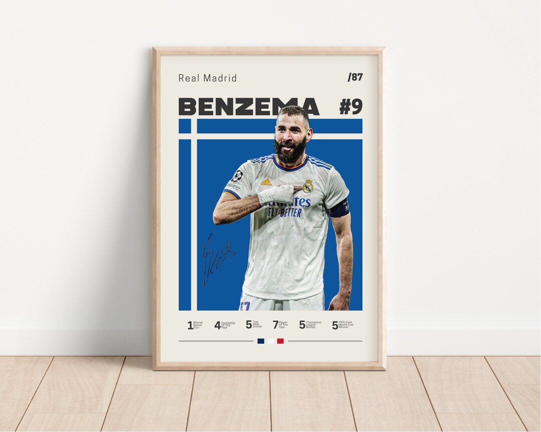 Karim Benzema Poster, Real Madrid Football Print, Football Poster ...