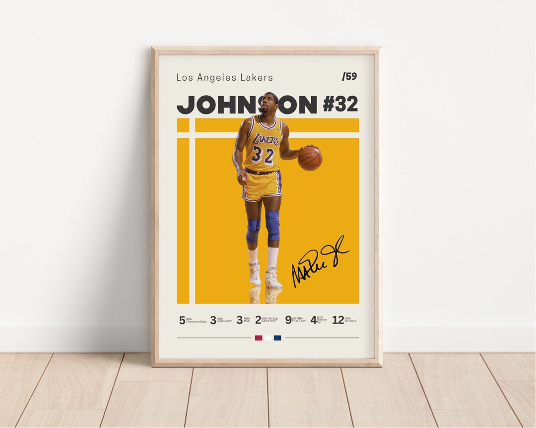 Magic Johnson Poster, Los Angeles Lakers Basketball Print, Basketball ...