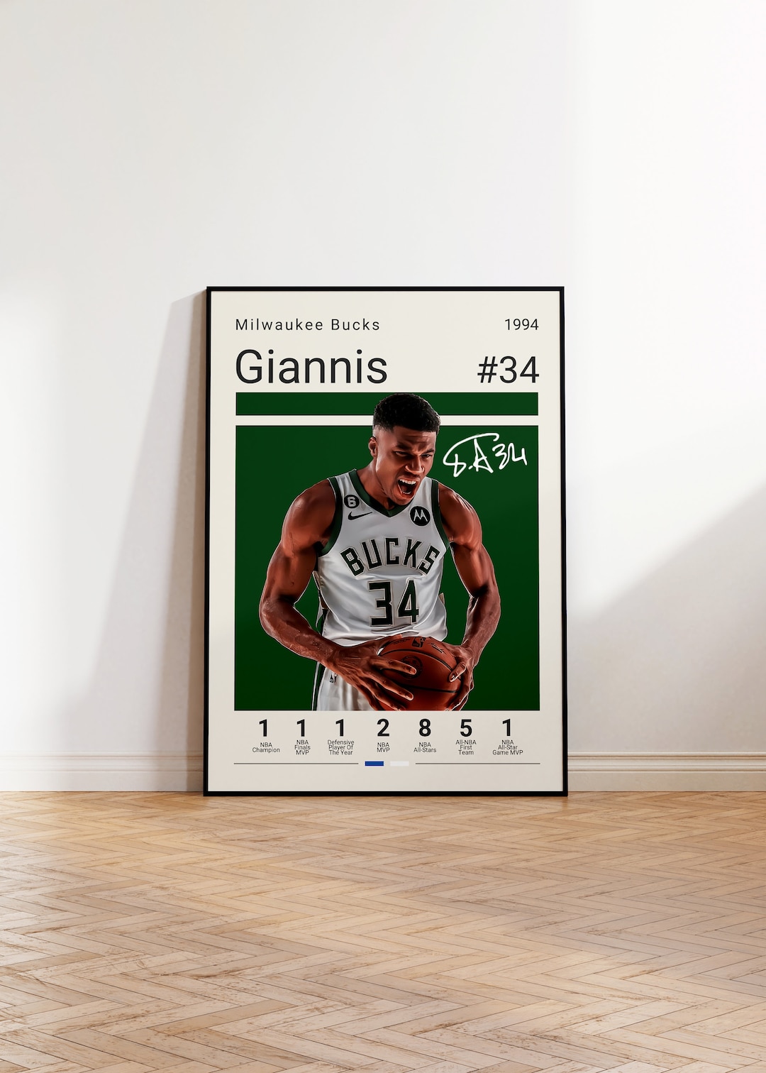 Giannis Antetokounmpo Poster, Milwaukee Bucks Basketball Print ...
