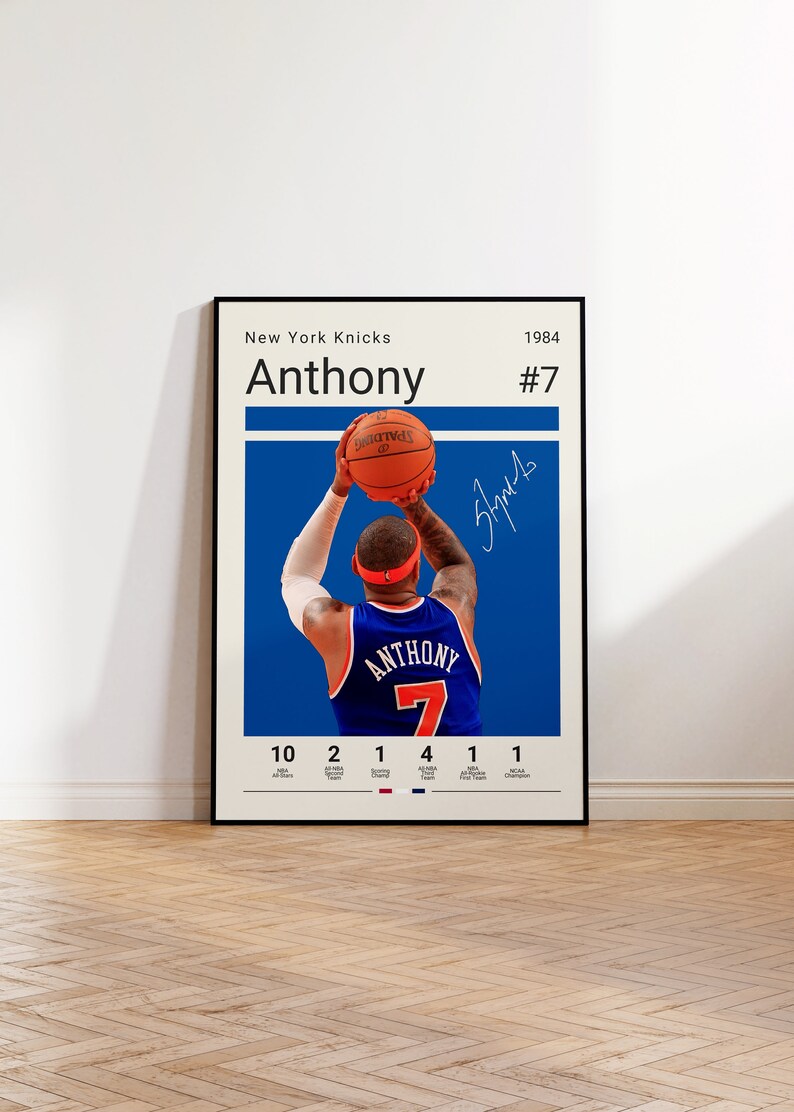 Carmelo Anthony Poster, New York Knicks Poster, Basketball Print ...