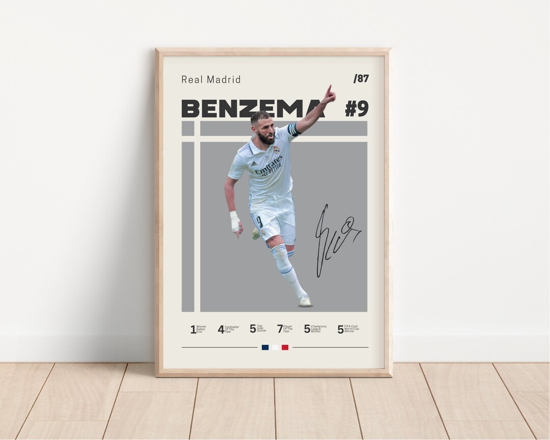 Karim Benzema Poster, Real Madrid Football Print, Football Poster ...