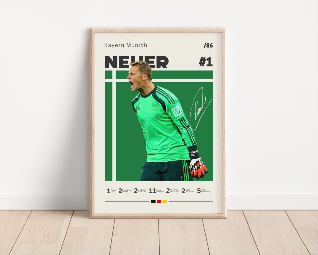Manuel Neuer Poster, Bayern Munich Football Print, Football Poster ...