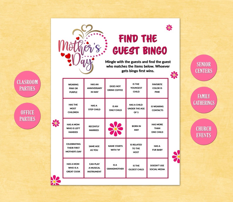 Mother's Day Find the Guest Bingo - Etsy