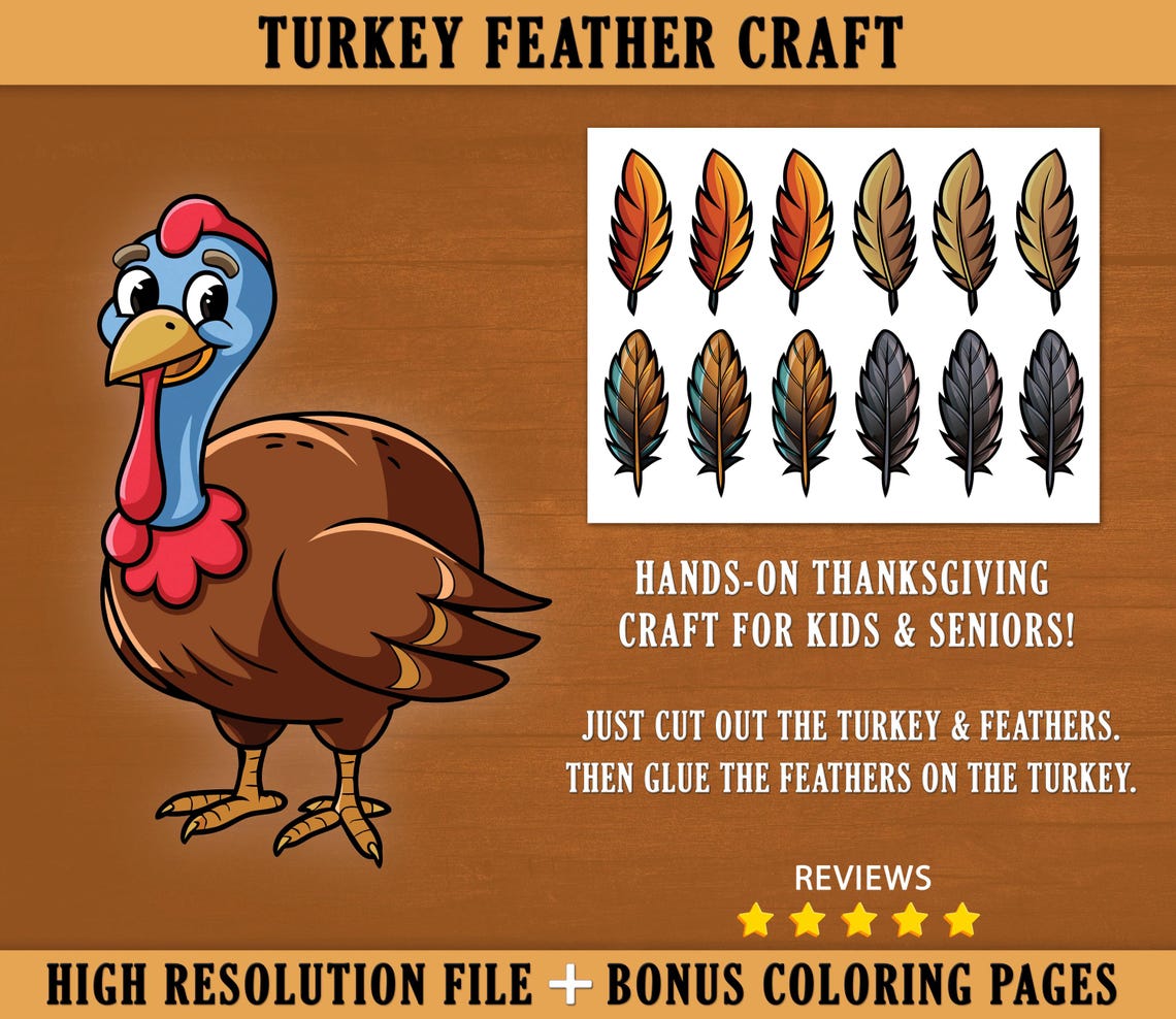 Turkey Feather Craft Thanksgiving Activity Kids Craft Senior Activity ...