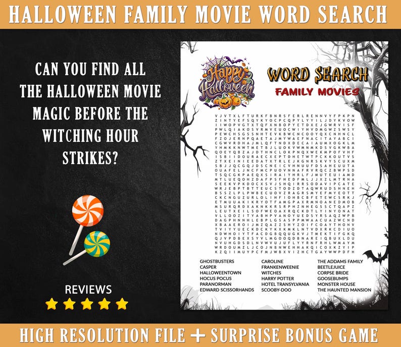 Halloween Family Movie Word Search - Etsy